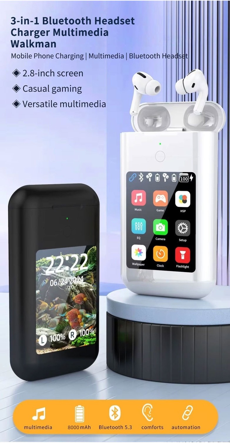 Tai nghe Bluetooth A98 Tai nghe 3 trong 1 Đa chức năng Mobile Power Bank Tai nghe hiển thị đa ...