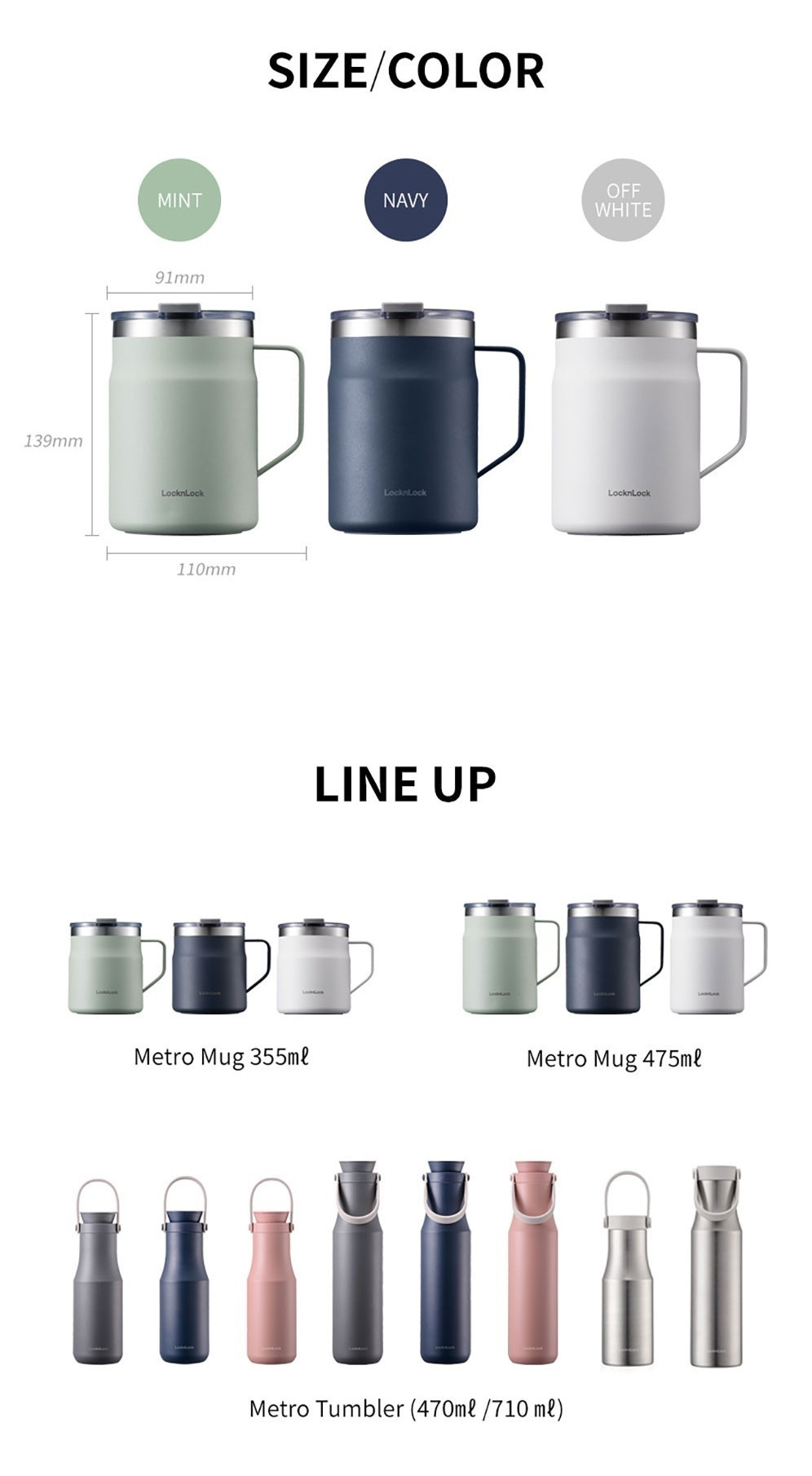 Ly giữ nhiệt LocknLock Metro Mug LHC4219 475ml , Hàng chính hãng, inox ...