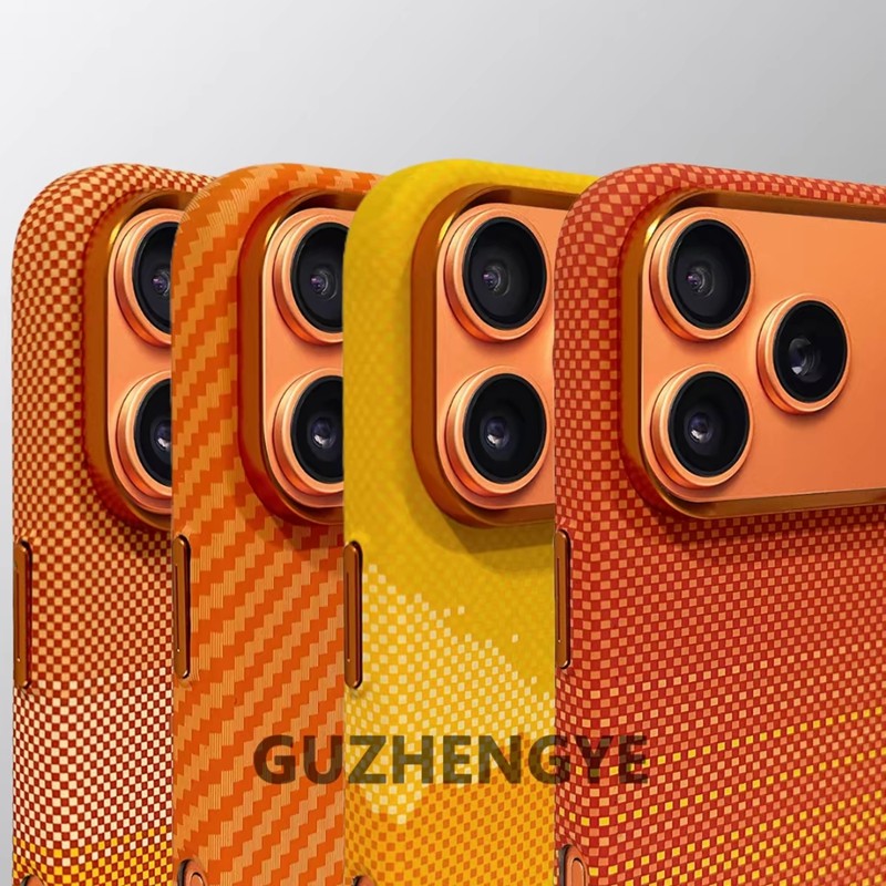 Ốp lưng cứng PC họa tiết sợi carbon màu cam sáng tạo cho iPhone 17 pro ...