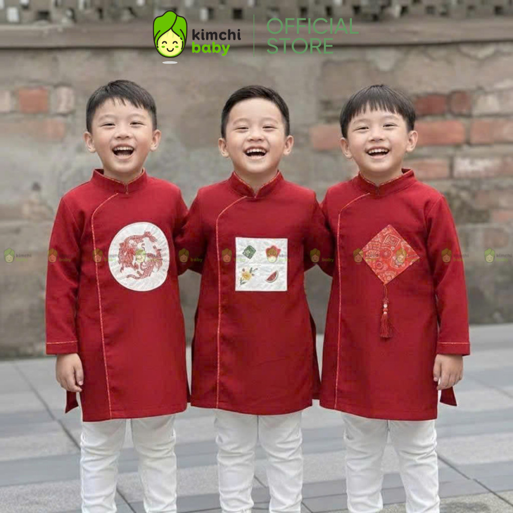 [11-30KG KO KÈM QUÀN Áo Dài Tết Ngọc Bội Thêu Ngực Cho Bé Trai ...