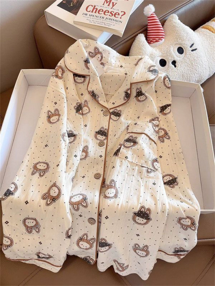 Bộ Đồ Ngủ Mèo Con Chấm Đen Cho Nữ - Cardigan Tay Dài, Phù Hợp Mùa Xuân ...