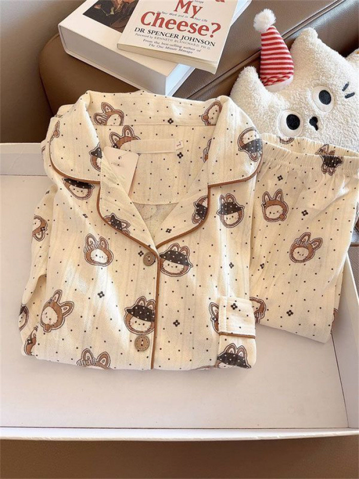 Bộ Đồ Ngủ Mèo Con Chấm Đen Cho Nữ - Cardigan Tay Dài, Phù Hợp Mùa Xuân ...