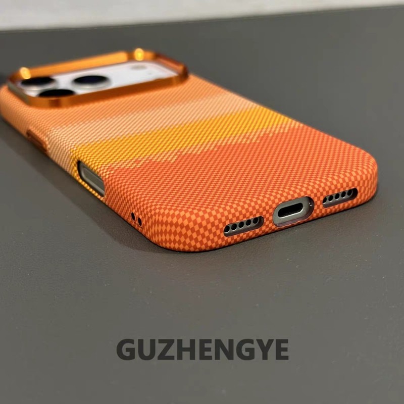 Ốp lưng cứng PC họa tiết sợi carbon màu cam sáng tạo cho iPhone 17 pro ...