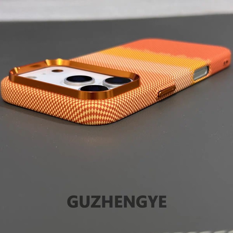 Ốp lưng cứng PC họa tiết sợi carbon màu cam sáng tạo cho iPhone 17 pro ...