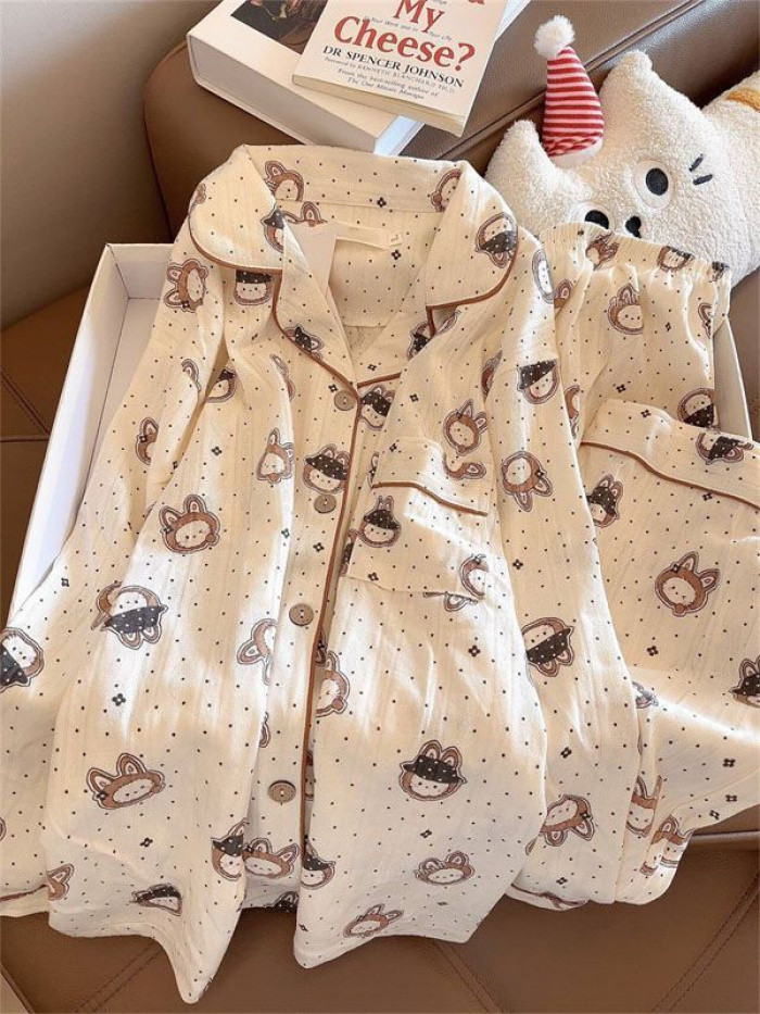 Bộ Đồ Ngủ Mèo Con Chấm Đen Cho Nữ - Cardigan Tay Dài, Phù Hợp Mùa Xuân ...