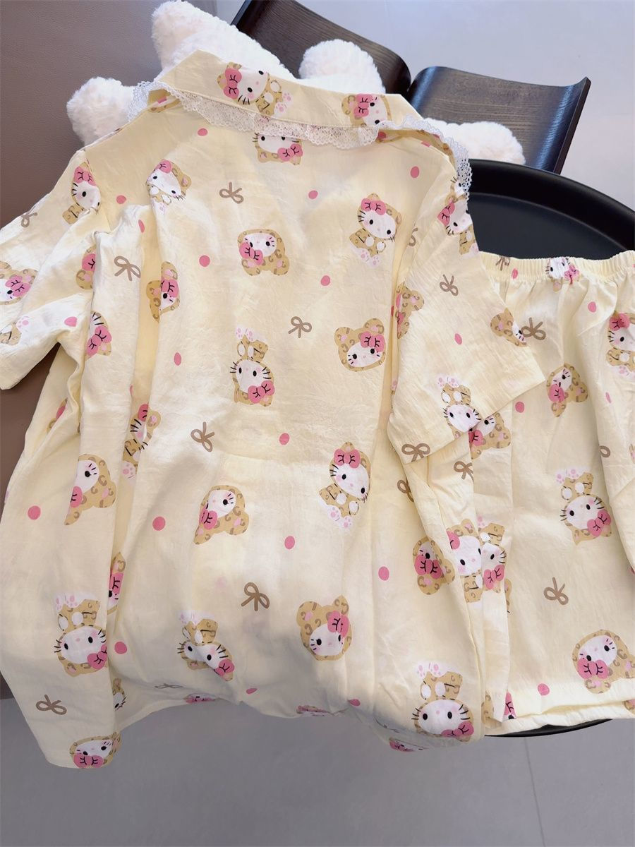 Bộ Đồ Ngủ Nữ Mùa Hè Ren Hoạt Hình Hello Kitty, Quần Short Tay Ngắn Cho ...