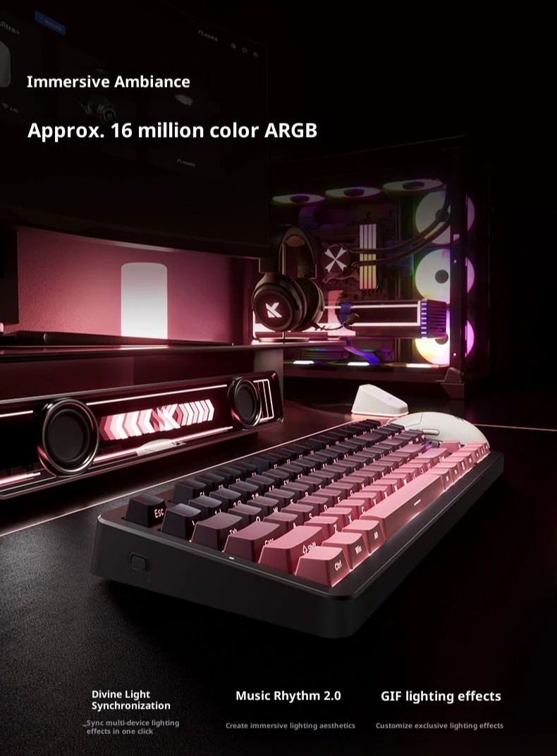 MCHOSE G87 V2 Wireless Tri-mode Mechanical Keyboard Dual 8K 0.125ms Low Delay ARGB 10000mAh PC ...