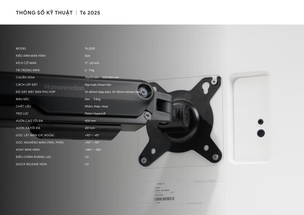 Giá đỡ màn hình Hyperwork Humanmotion T6 2025 | Chịu tải 9kg tối đa 32 ...