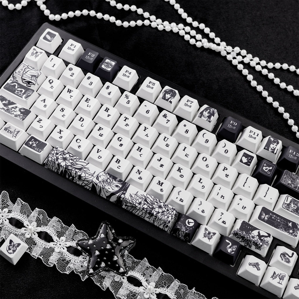 MAIMOOO Đen Trắng Whacky Girl Keycap MOA / Cherry Profile 120 Phím PBT ...
