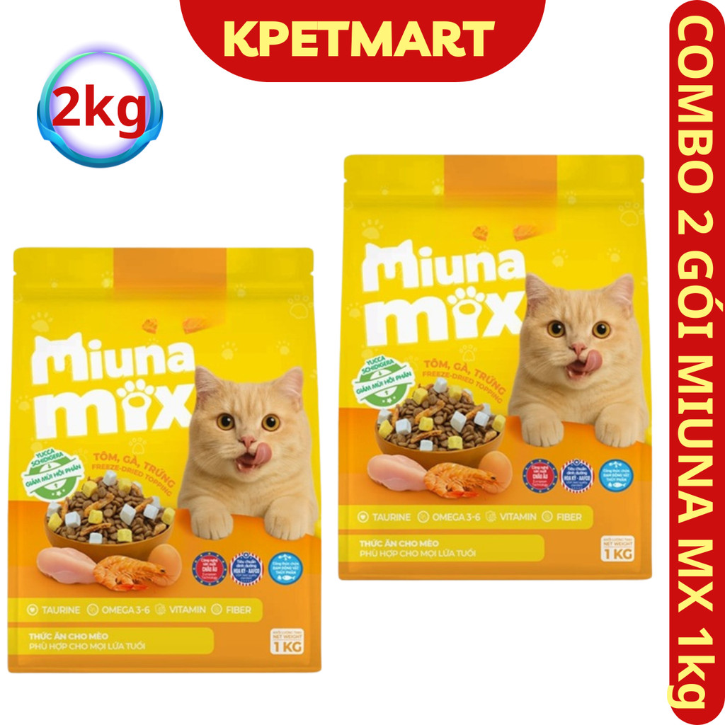 COMBO 2 Gói Hạt Cho Mèo Mix Topping Thịt, Trứng , Tôm Sấy Khô MIUNA MIX 1kg (2x1kg) - KPETMART ...
