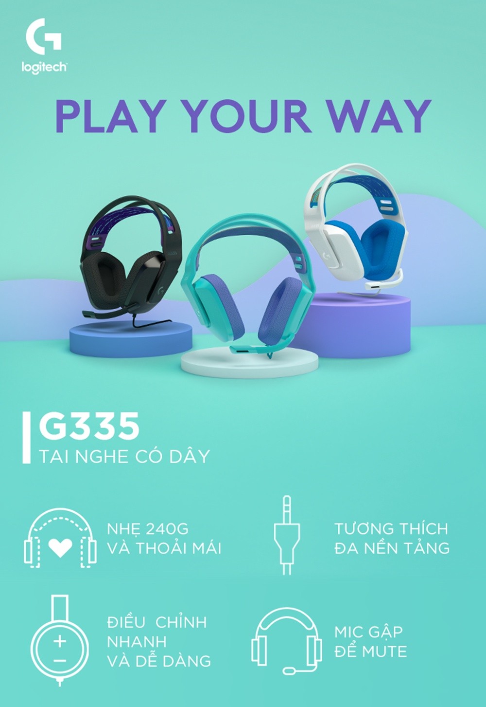 [CHÍNH HÃNG] Tai nghe gaming có dây Logitech G335 - Jack 3.5mm Nhẹ 240g ...