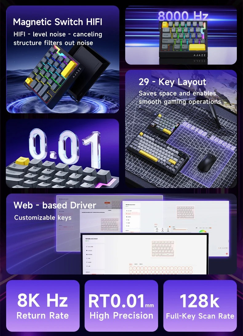 AJAZZ AK029 Wired One-Handed Esports Gaming Keyboard Magnetic Switch ...