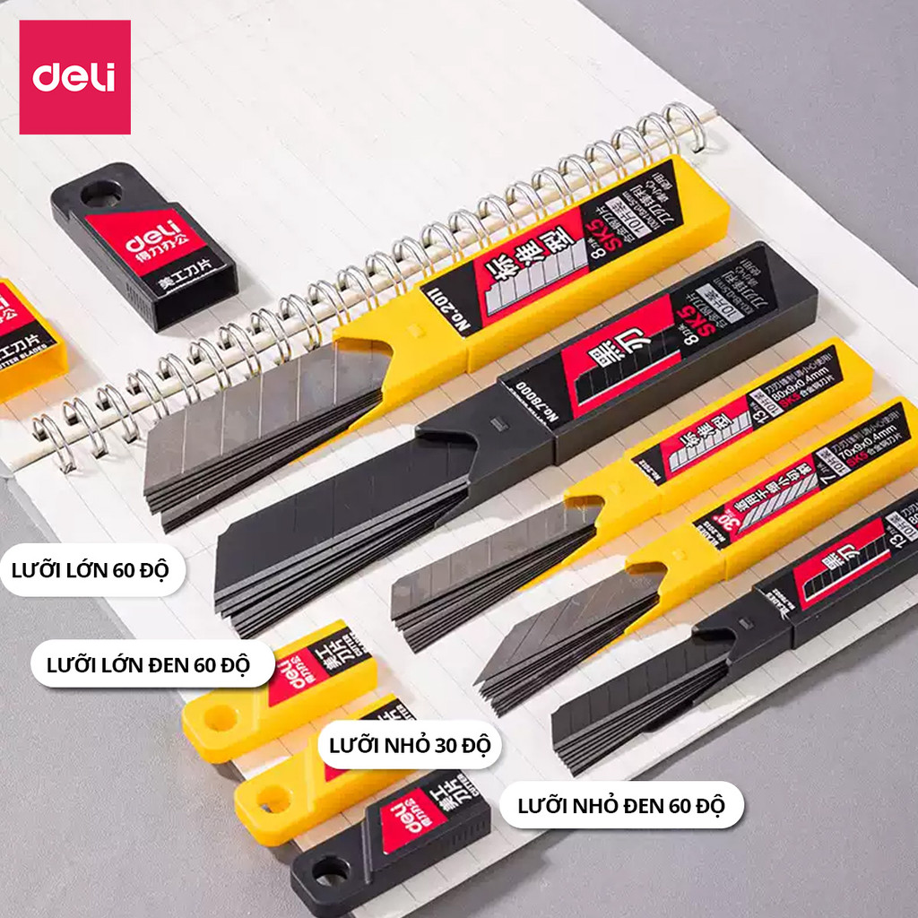 Hộp 10 Lưỡi dao rọc giấy size lớn nhỏ Deli Cao Cấp Chất Liệu Thép Hợp ...