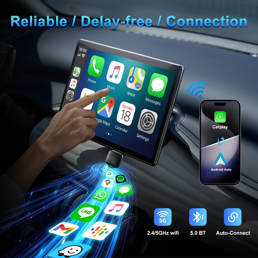 2026 Mini Wireless CarPlay Adapter Android Auto Wireless Dongle Wifi 5 ...
