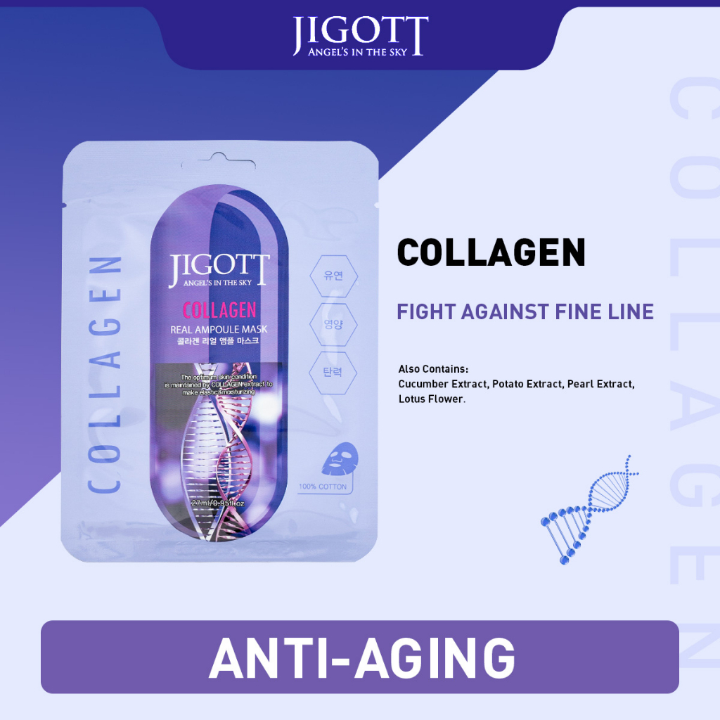 [5cái 60K] Mặt nạ giấy JIGOTT Real Ampoule cấp ẩm dưỡng trắng làm dịu da loại bỏ bã nhờn và cung ...