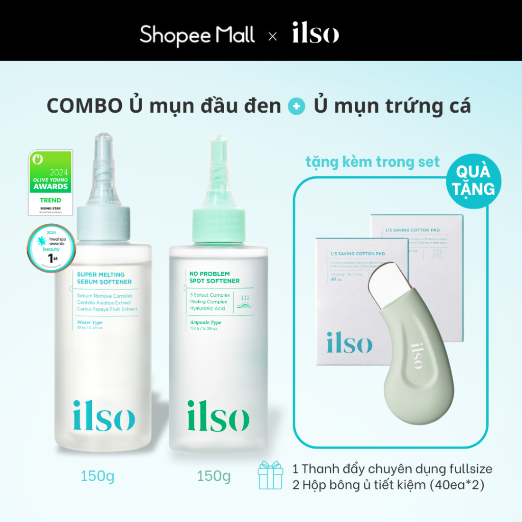 [ ilso Official] COMBO 2 Ủ MỤN _ Tinh chất ủ mụn đầu đen +TInh chất ủ mụn trứng cá Tặng kèm dụng ...