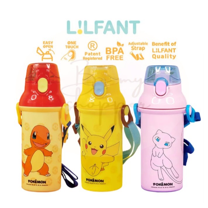 [LILFANT] Bình nước dây đeo vai một chạm Pokemon Anchor 480ml (Pikachu / Charmander / Mew ...