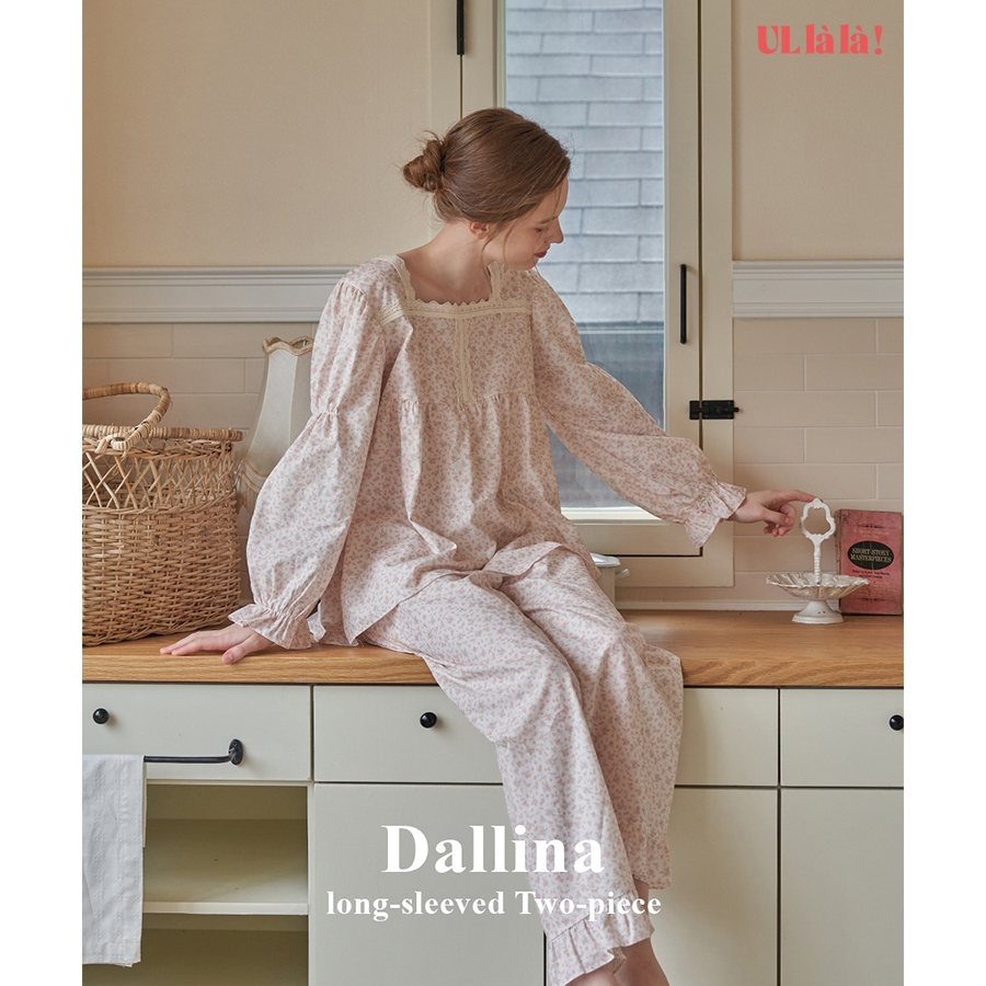 [ULLALA Official Mall] (24104WTLLN) Dallina Bộ Ngủ Dài Tay Màu Kem (40 ...