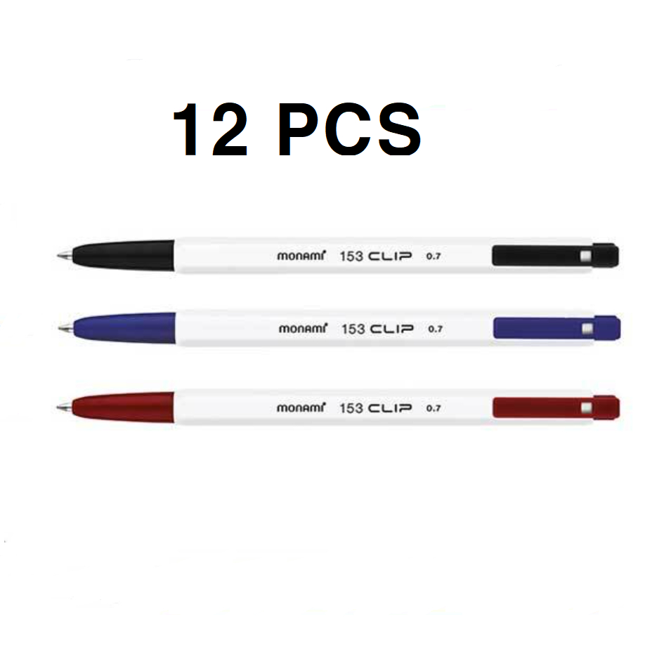 Monami 153 CLIP 0.7mm Bút bi 12 chiếc (1 Dozen) Đen / Xanh / Đỏ | Shopee Việt Nam