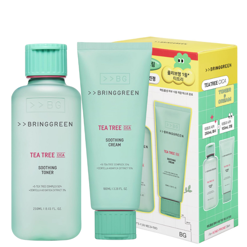 BRING GREEN Tea Tree Cica Soothing Toner 250ml + Cream 100ml Set (Hạn ...