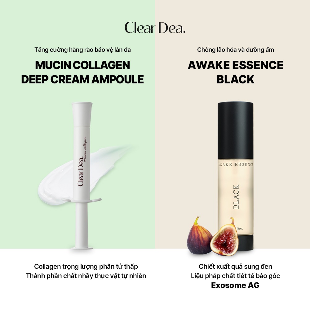 Cleardea. Awake ESSENCE BLACK 60ml + KEM DƯỠNG MUCIN COLLAGEN 4ml x 4 ...