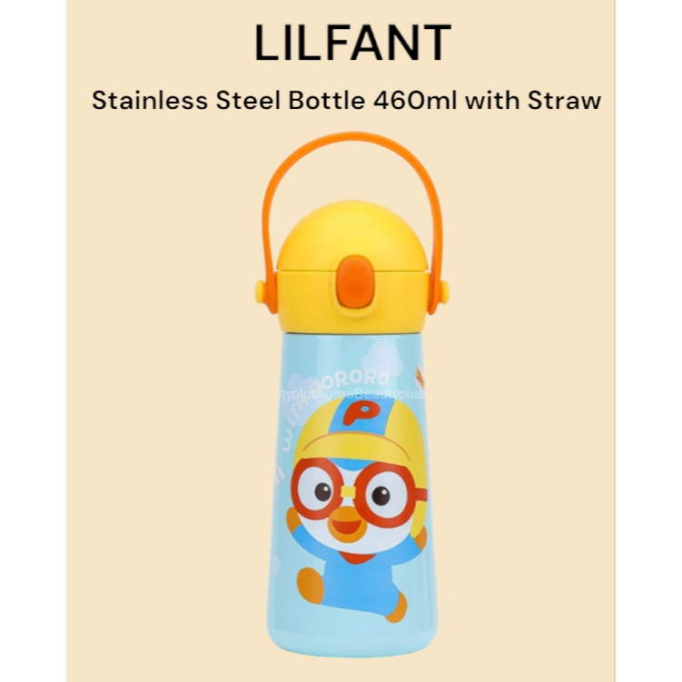 [Lilfant] Bình inox Pororo 460ml có ống hút & dây đeo vai | Shopee Việt Nam