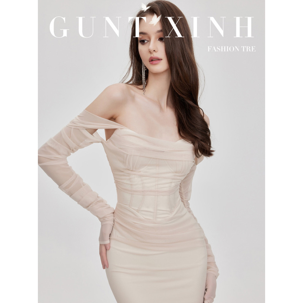 Áo Corset mix chân váy tà dài áo trễ vai phong cách tiểu thư Trung Âu cổ điển Queenie Luxe ...