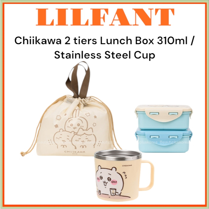 [Lilfant] Hộp cơm trưa 2 tầng nhỏ gọn Chiikawa Bộ túi 310ml / Cốc thép không gỉ 260ml cho máy ...