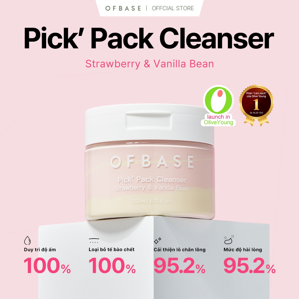 [OFBASE chính hãng] Sữa rửa mặt + mặt nạ 2 trong 1 - Pick 'Pack Dâu tây & Hạt vani (200ml ...