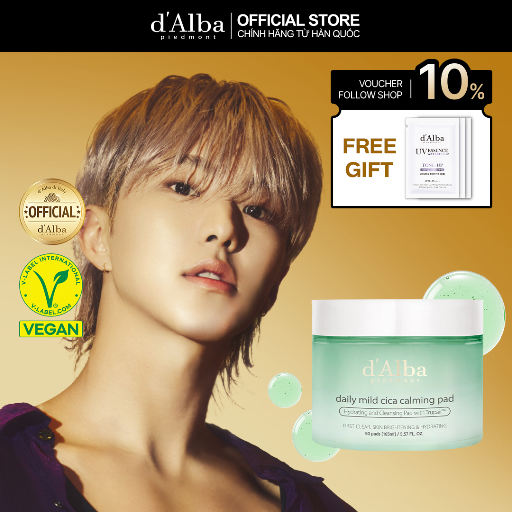 [d'Alba Official] Toner Pad rau má cấp ẩm và tẩy da chết dịu nhẹ hàng ngày (50 miếng,165ml ...