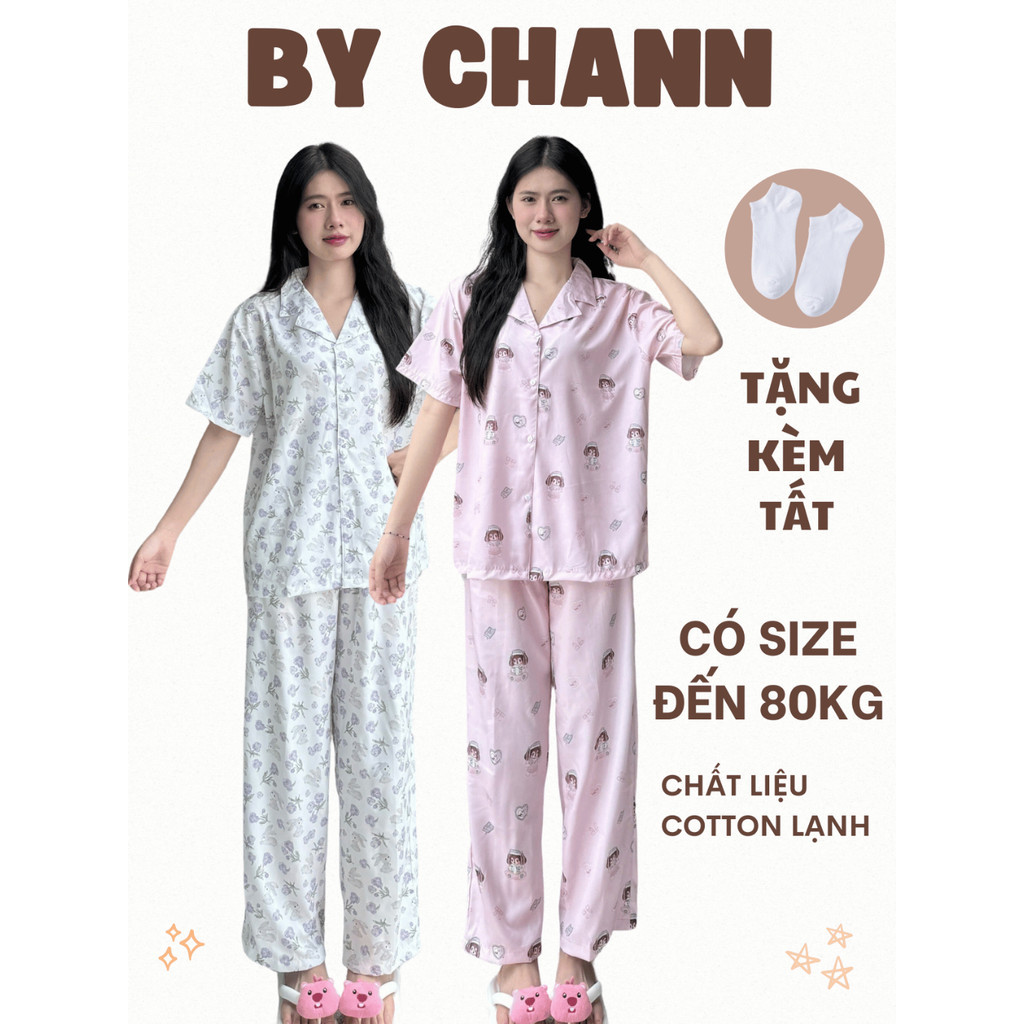 Bộ Đồ Ngủ Pyjama BY CHANN áo tay ngắn quần dài, họa tiết hình dễ thương ...