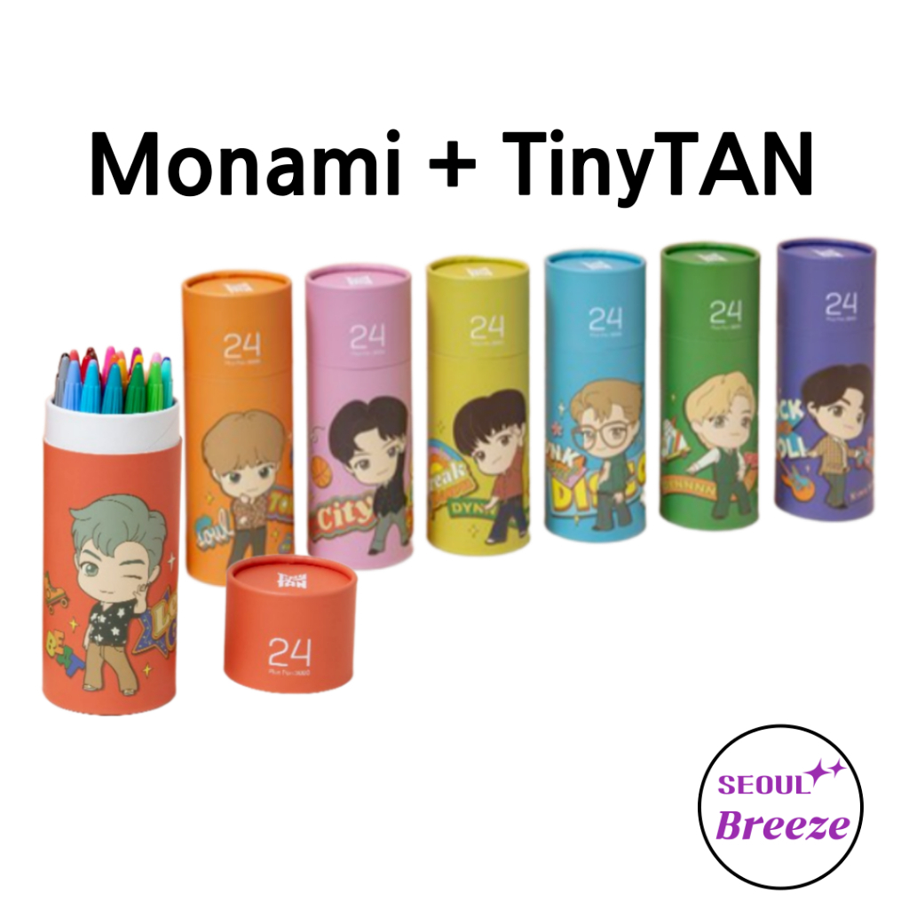 Bộ sưu tập bút Monami TinyTAN Plus 24 màu gồm tất cả bảy thành viên BTS — RM, Jin, SUGA, J-Hope ...