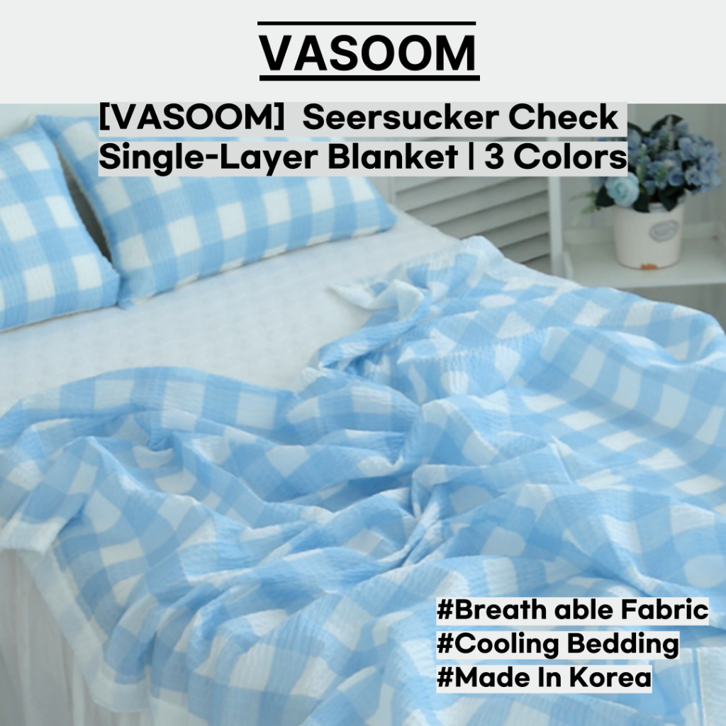 [VASOOM] Chăn một lớp kiểm tra Seersucker | 3 màu | Trọng lượng nhẹ ...