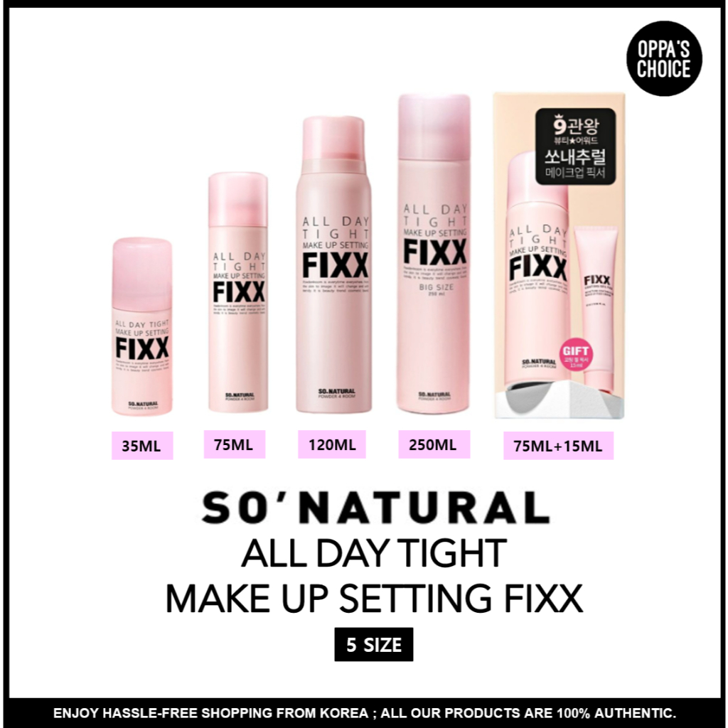 Xịt Khóa Makeup All Day Setting Fixx So Natural 35ml, 75ml, 120ml, 250ml, Cho Lớp Nền Căng Bóng ...
