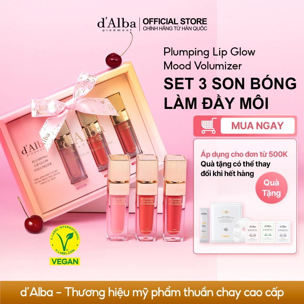 [d'Alba Official] Set 3 son bóng làm đầy môi Plumping Lip Glow Volumizer 5ml | Shopee Việt Nam
