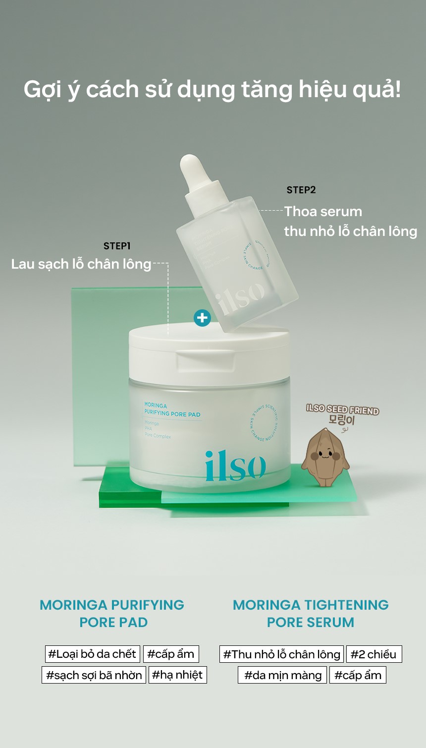 [ ilso Official] Toner pad thu nhỏ lỗ chân lông siêu lành tính ilso MORINGA PURIFYING PORE PAD ...