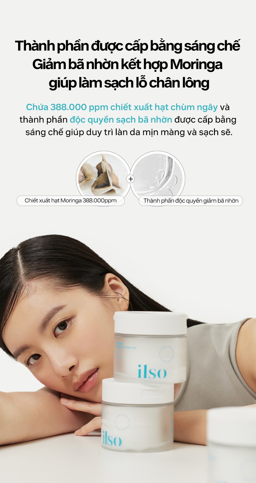 [ ilso Official] Toner pad thu nhỏ lỗ chân lông siêu lành tính ilso MORINGA PURIFYING PORE PAD ...