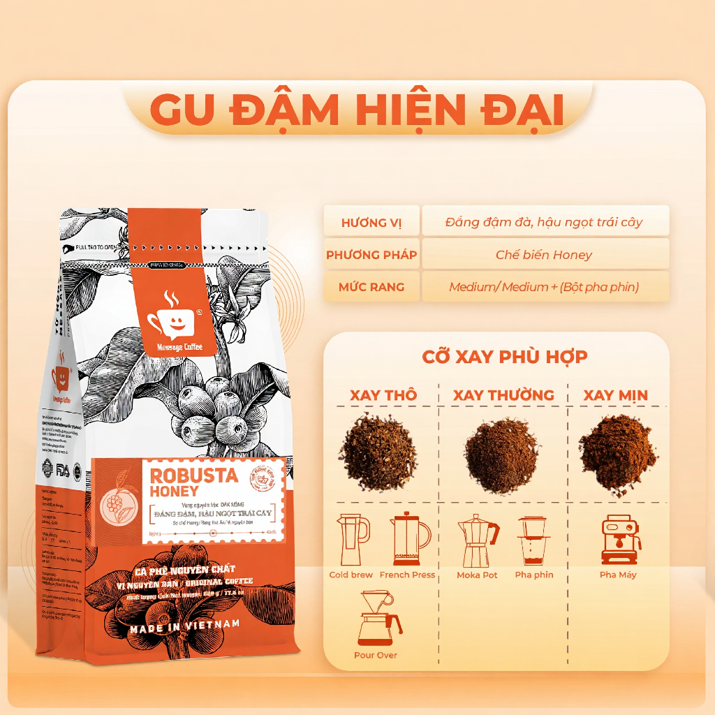 Cà phê Robusta Honey nguyên chất rang mộc 100% vị đắng đầm hậu ngọt ...