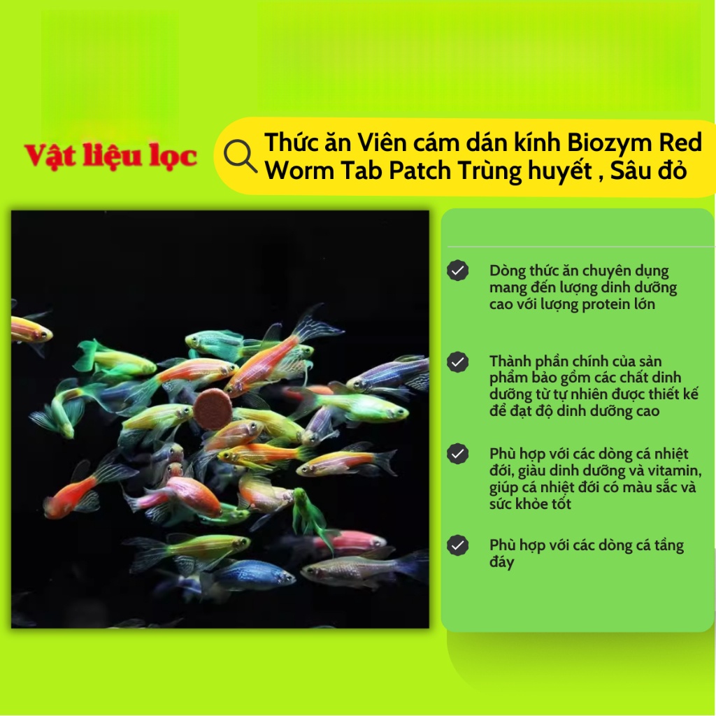 Thức ăn Viên cám dán kính Biozym Red Worm Tab Patch Trùng huyết , Sâu ...