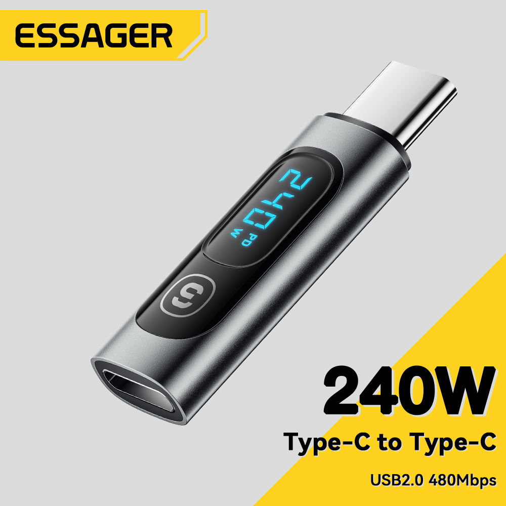 Bộ chuyển đổi màn hình kỹ thuật số Essager Otg 240W Type-C sang Type-C Usb2.0 480Mbps C-C cho 15 ...