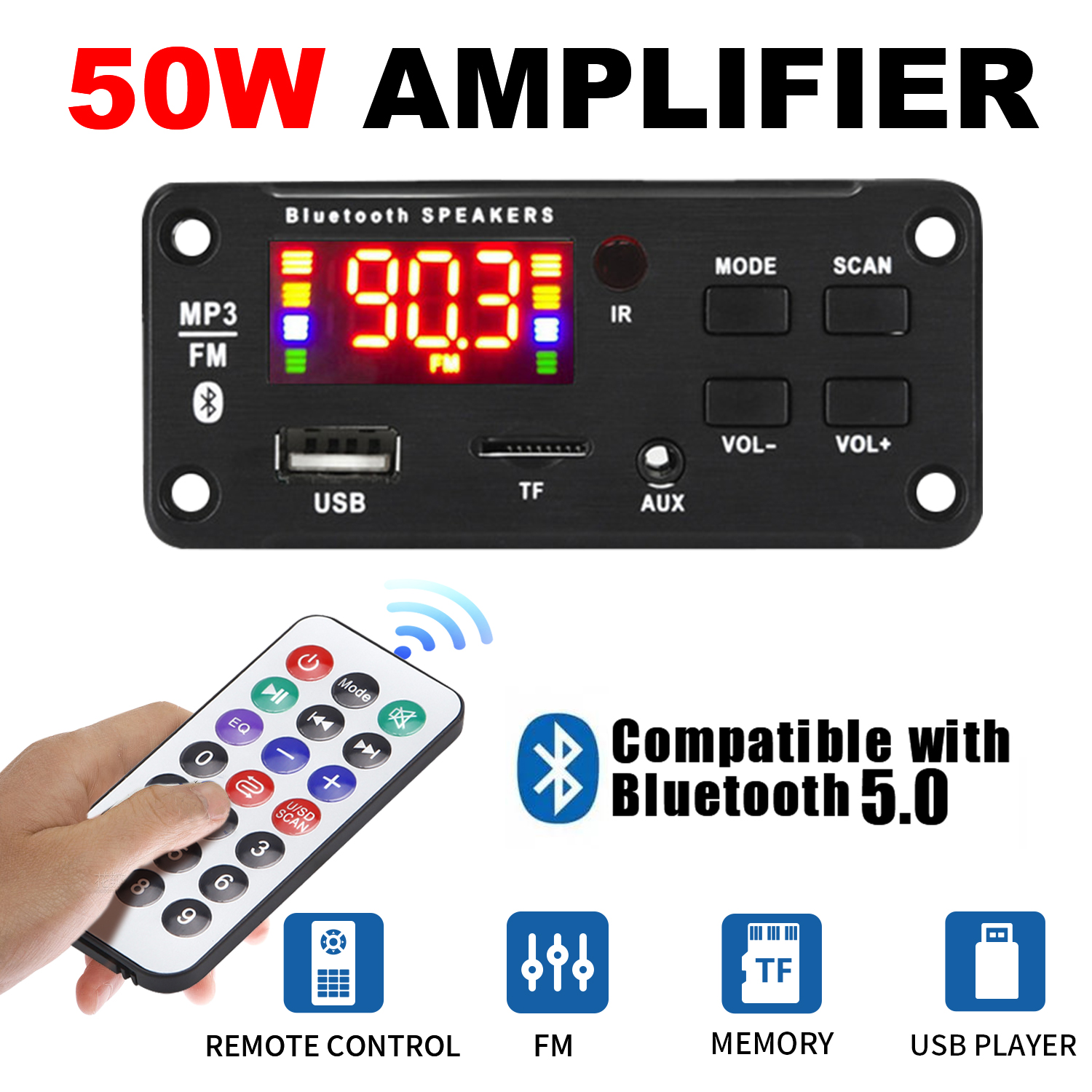 Bộ khuếch đại rảnh tay 50W DIY MP3 Decoder Board DC 12V Bluetooth 5.0 ...