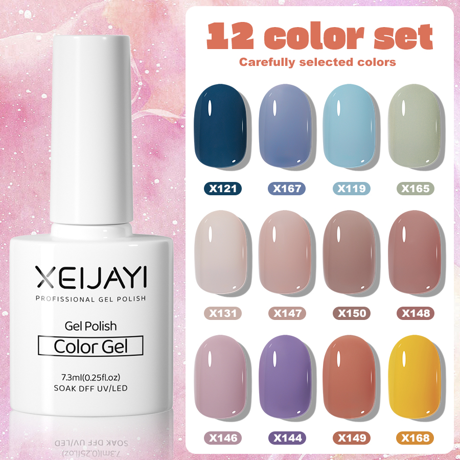 Xeijayi 12 Cái 7.3Ml Gel Nail Polish Starter Kit 12 Màu Đen Trắng Hồng ...