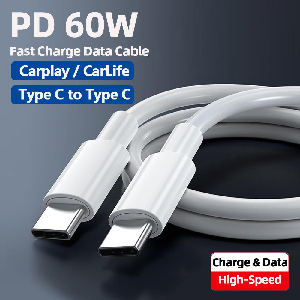 Cáp dữ liệu sạc nhanh Pd 60W Type-C 6A USB C sang Type-C cho Xiaomi Huawei Galaxy S10 S9 S8 Plus ...