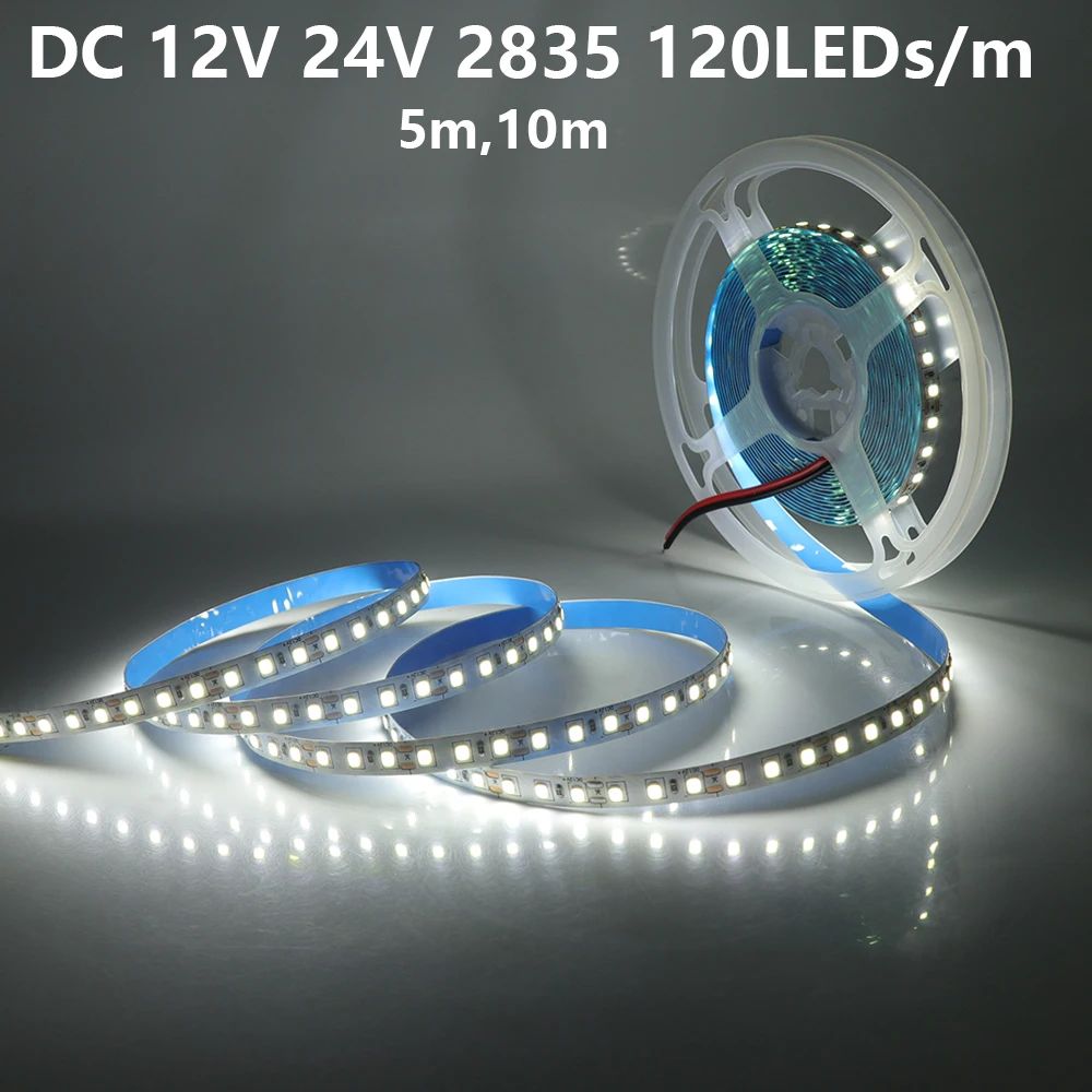 Dải đèn LED 5m 10m 12V 24V 2835 120LEDs / m Thanh đèn mềm 8mm PCB Đèn dây ruy băng LED linh hoạt ...
