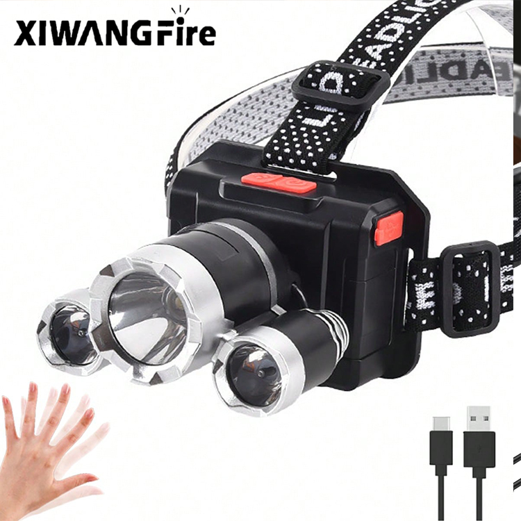 Xiwangfire Đèn Pha Cảm Biến LED Siêu Sáng Tích Hợp Pin USB Sạc Đầu Đèn Pin Câu Cá Ngoài Trời Cắm ...