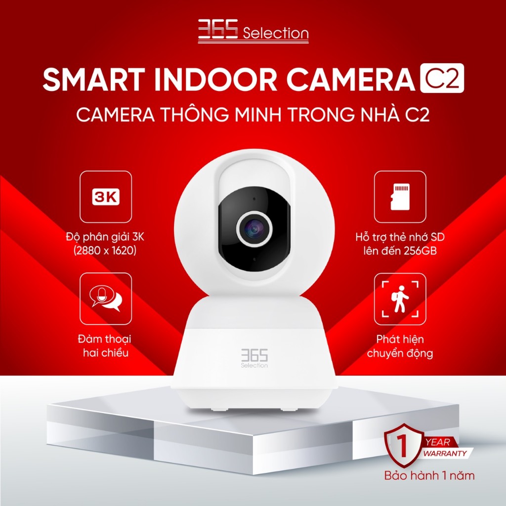 Camera 365 Selection C2 Xoay 360°, Độ phân giải 3K, Đàm thoại 2 chiều ...