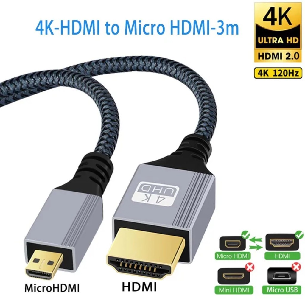 0,3m Nylon Braid HD 4K @ 60HZ HD 1080P Micro to HDMI Cáp HDTV Tương ...