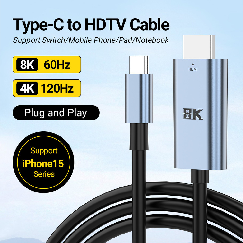 Cáp 8K60Hz / 4K120Hz Super HD USB-C sang HDMI 2m / 6.6ft / 78,74in Type C sang đầu nối cho cáp ...