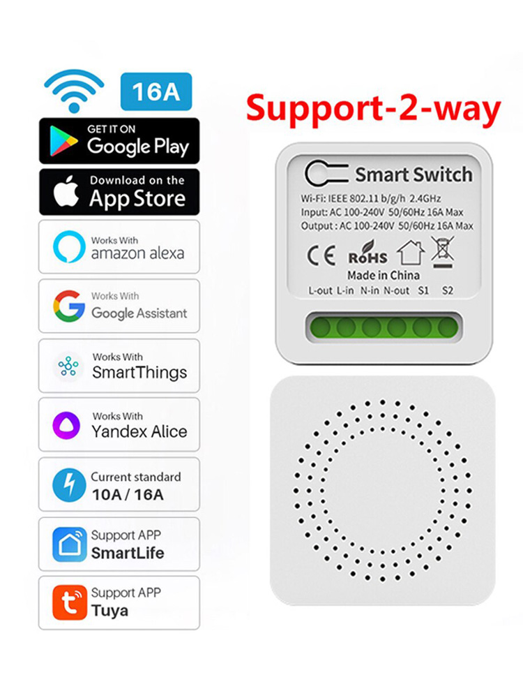 16a Tuya Công Tắc WiFi Thông Minh Hỗ Trợ Công Tắc DIY 2 Chiều Mini ...