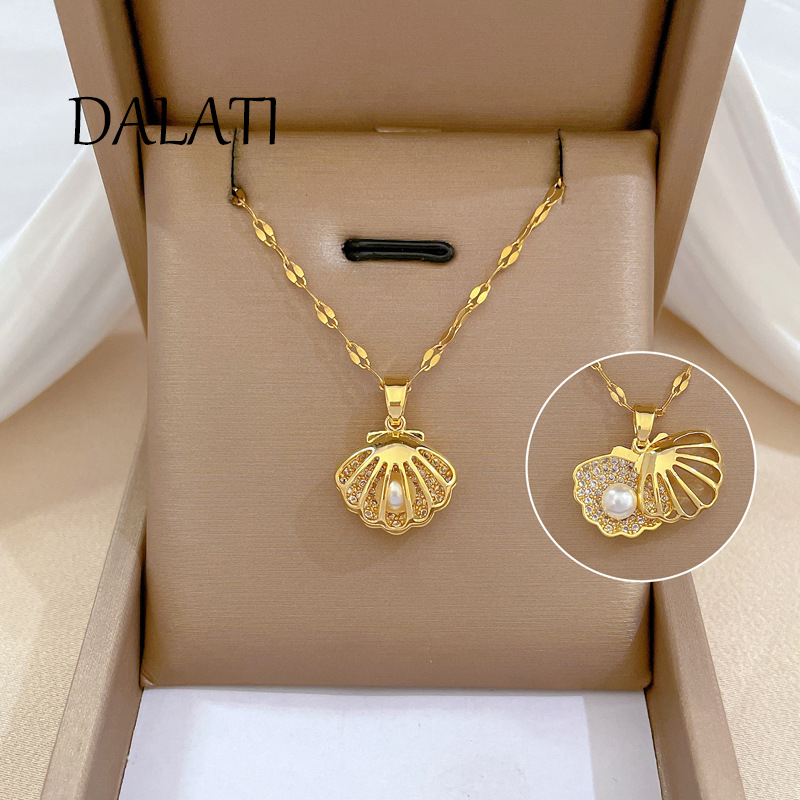 Dây Chuyền Thép Titan Mạ Vàng Đính Đá zircon Vỏ Sò Rỗng Thời Trang ...